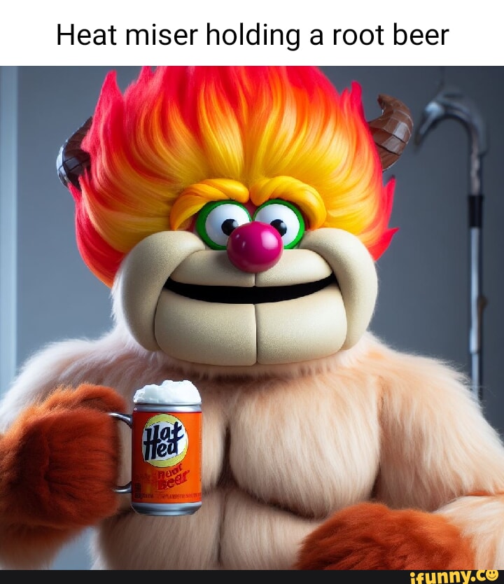 Heat miser holding a root beer - iFunny