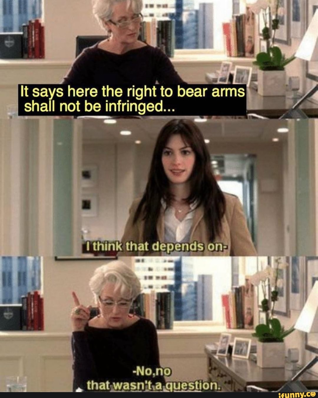 It says here the right to bear arms " shall not be infringed... - iFunny