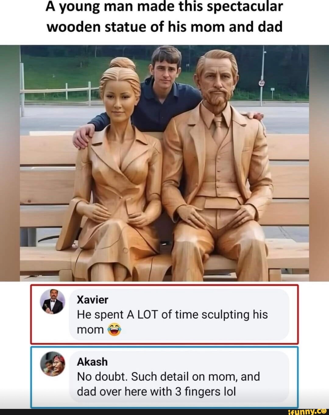 A young man made this spectacular wooden statue of his mom and dad ...