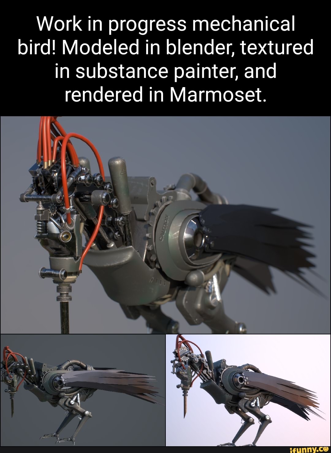 Work in progress mechanical bird! Modeled in blender, textured in ...