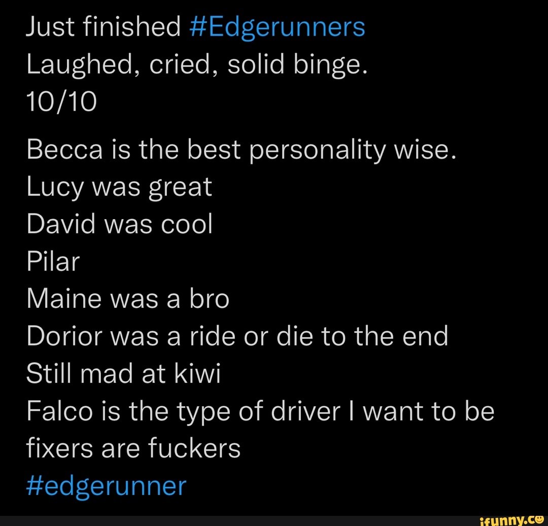 Just finished #Edgerunners Laughed, cried, solid binge. Becca is the ...
