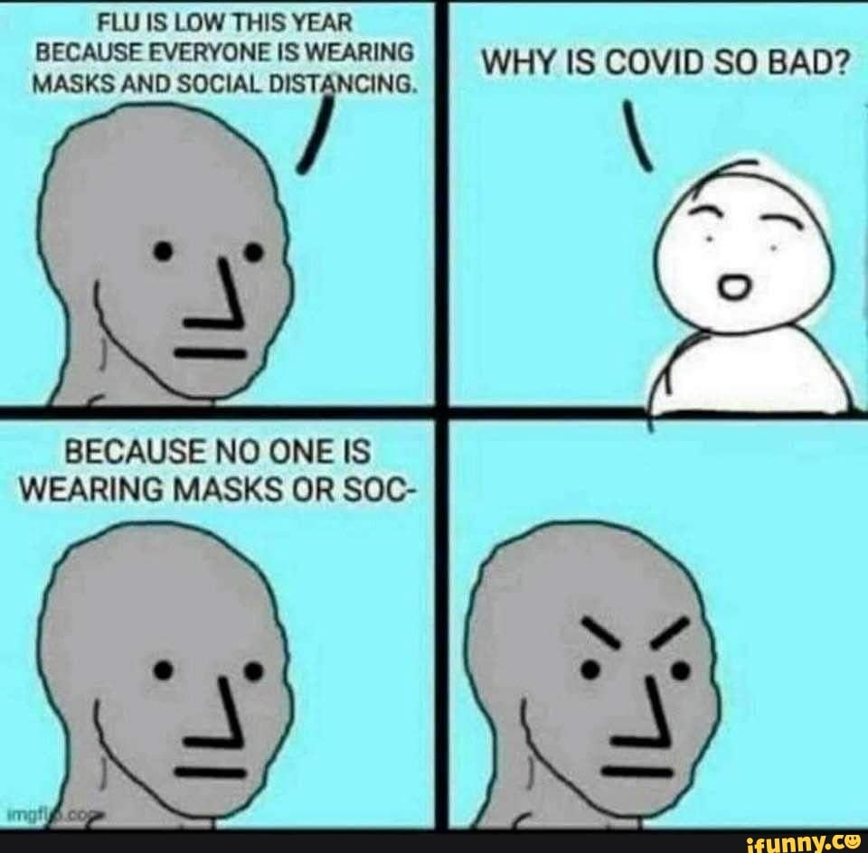 FLU IS LOW THIS YEAR BECAUSE EVERYONE IS WEARING MASKS AND SOCIAL ...