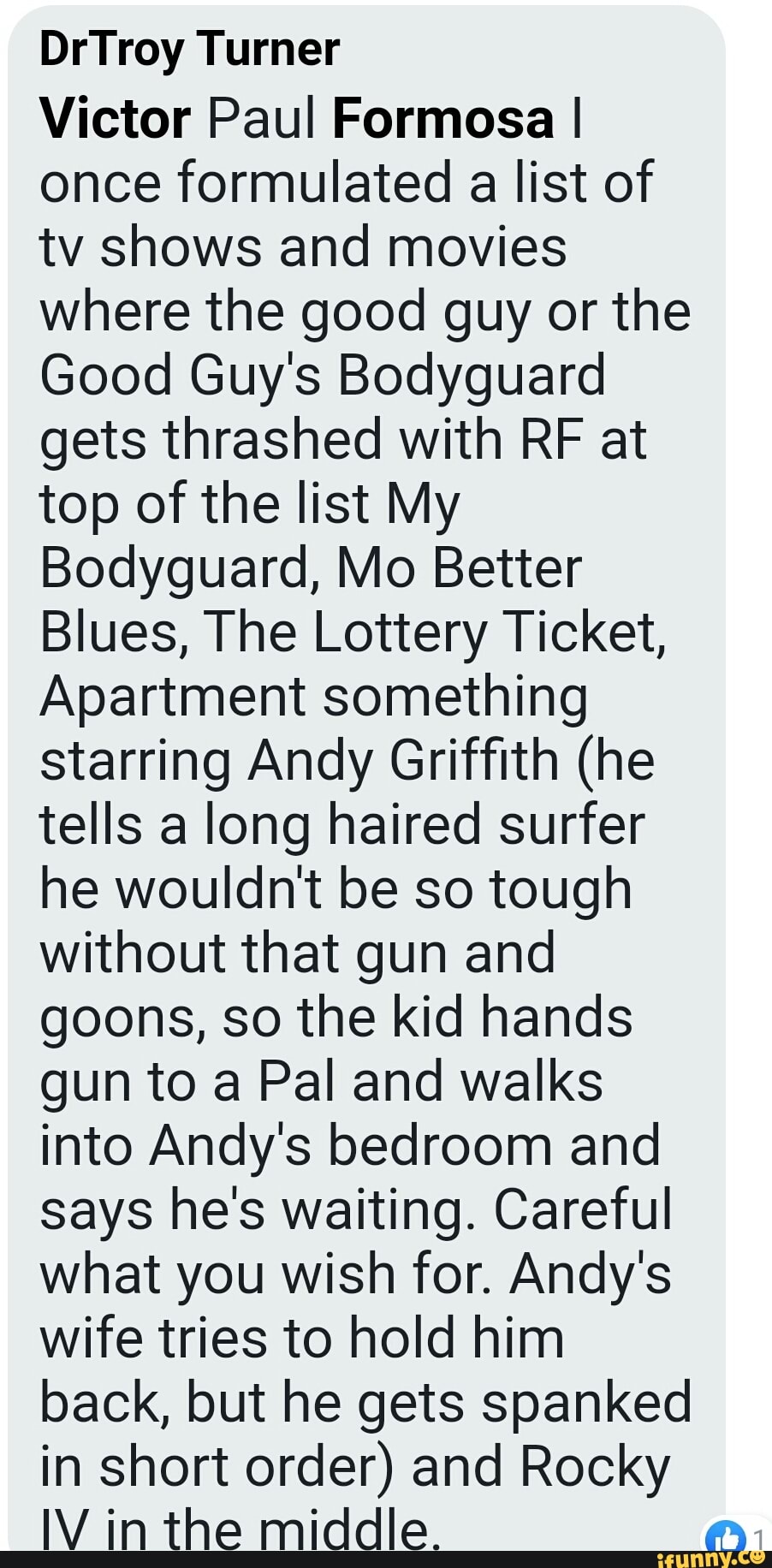 DrTroy Turner Victor Paul Formosa I once formulated a list of tv shows ...