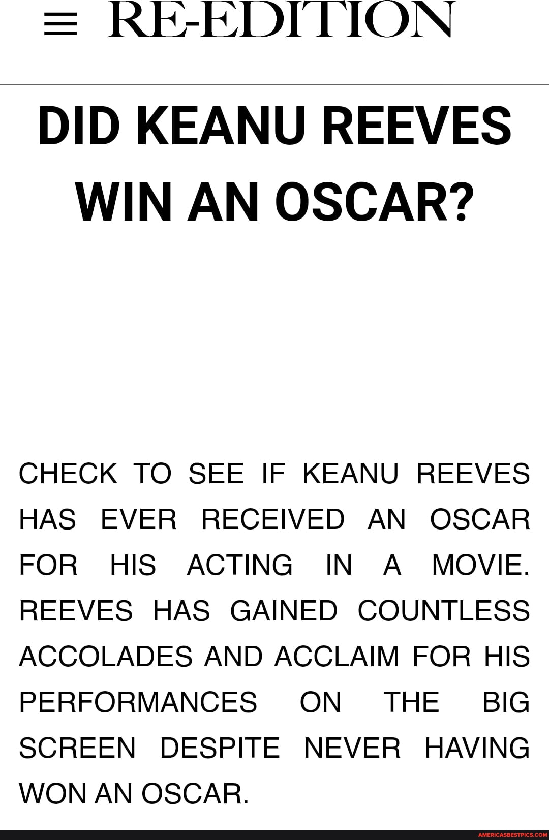 = RE-EDITION DID KEANU REEVES WIN AN OSCAR? CHECK TO SEE IF KEANU ...
