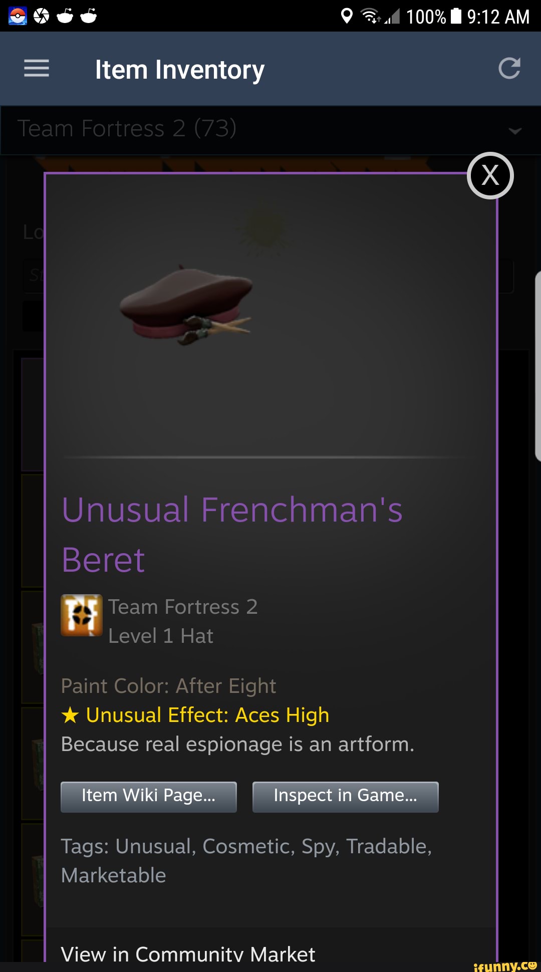 AGee 100% AM Unusual Frenchman's Beret Team Fortress 2 Level 1 Hat ...