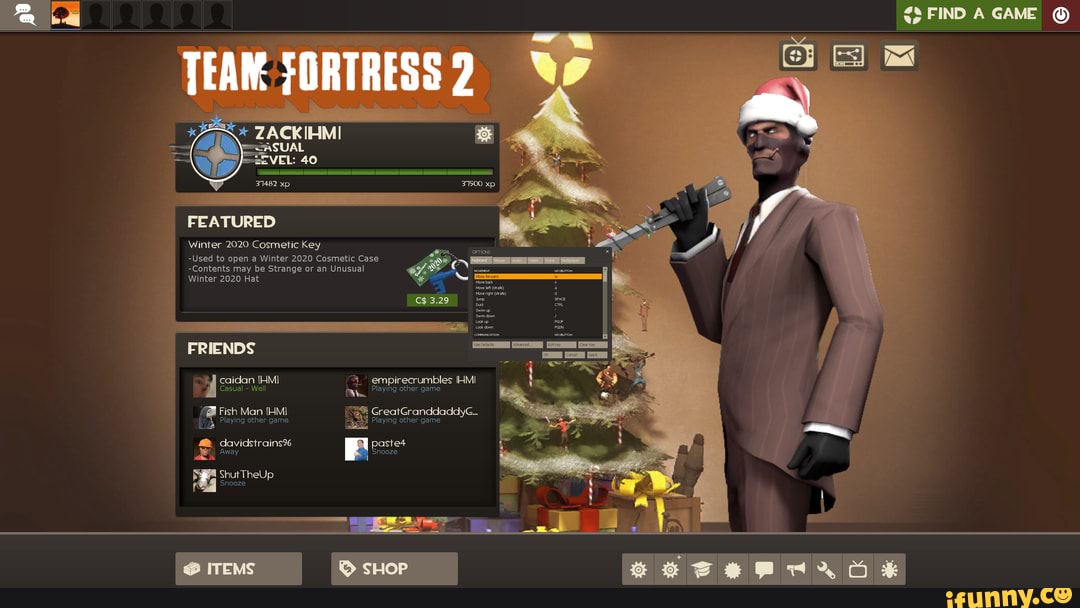 FIND A GAME FEATURED TEAM FORTRESS xp 37500 xp Winter 2020 Cosmetic Key ...