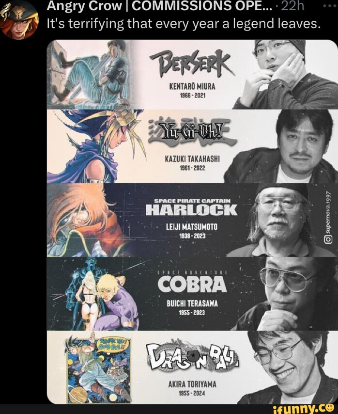 Angry Crow I COMMISSIONS OPE... It's terrifying that every year a legend leaves. KENTARO MIURA ...