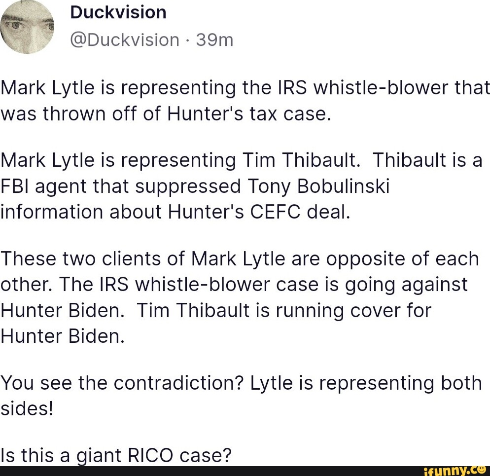 Duckvision Mark Lytle is representing the IRS whistle-blower that was ...