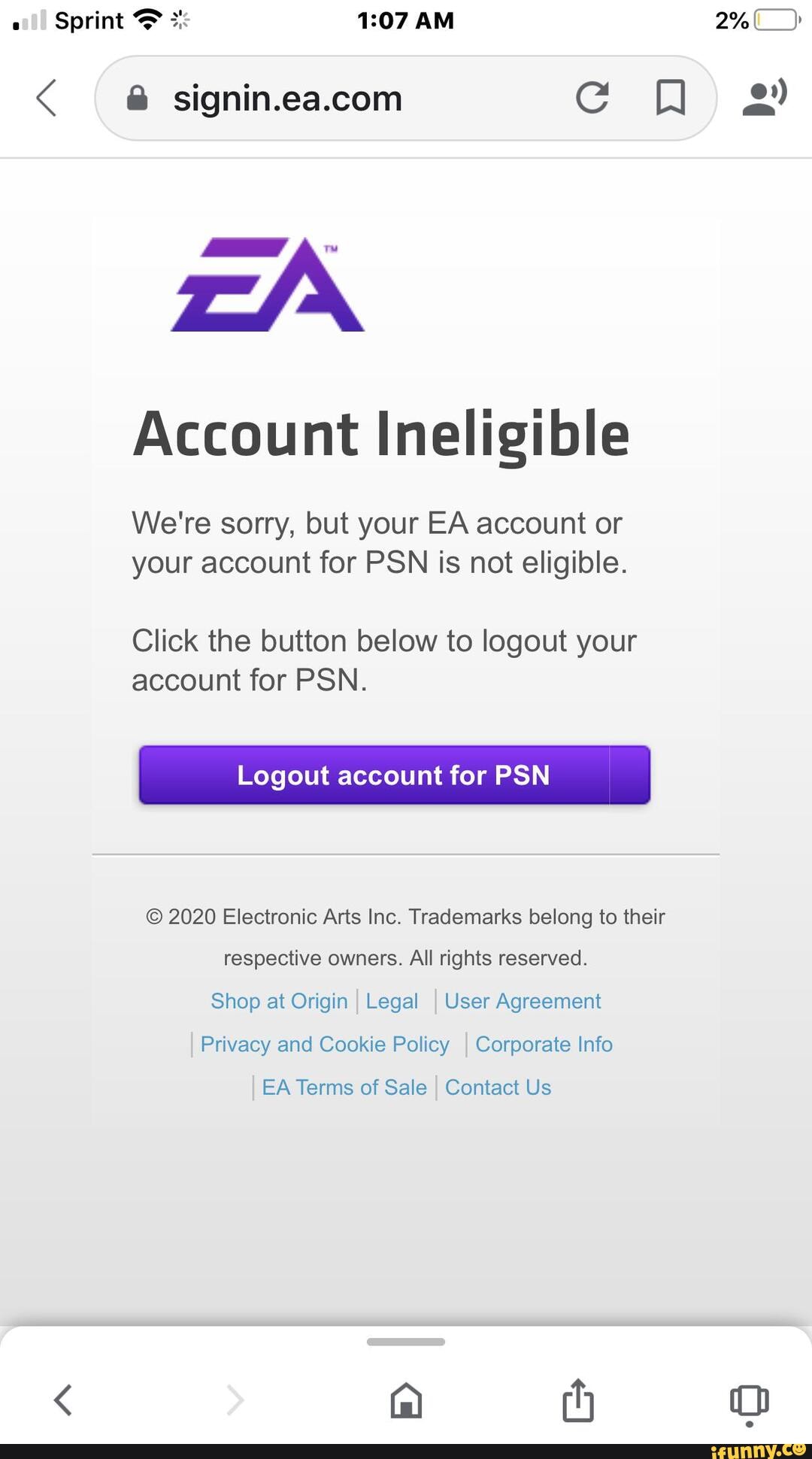 AM Account Ineligible We're sorry, but your EA account or your account ...