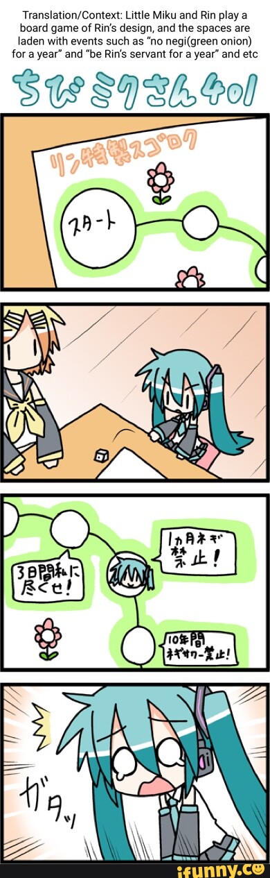 Little Miku and Rin play a board game of Rin's design, and the spaces ...