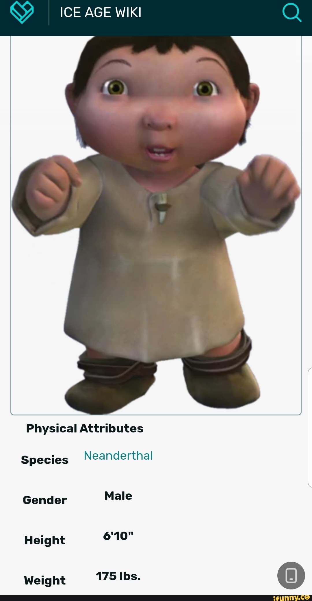 ICE AGE WIKI Species Neanderthal Gender Male - iFunny