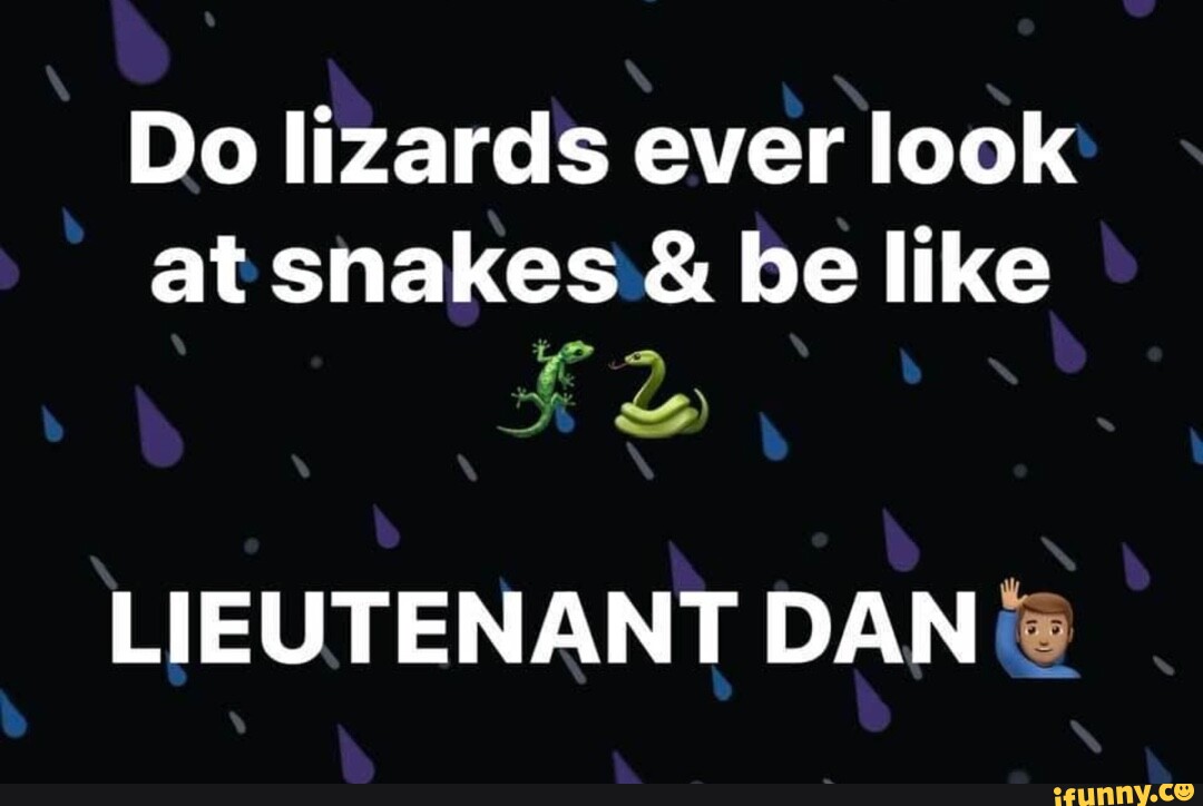 Do lizards ever look at snakes.& be like LIEUTENANT DAN - iFunny