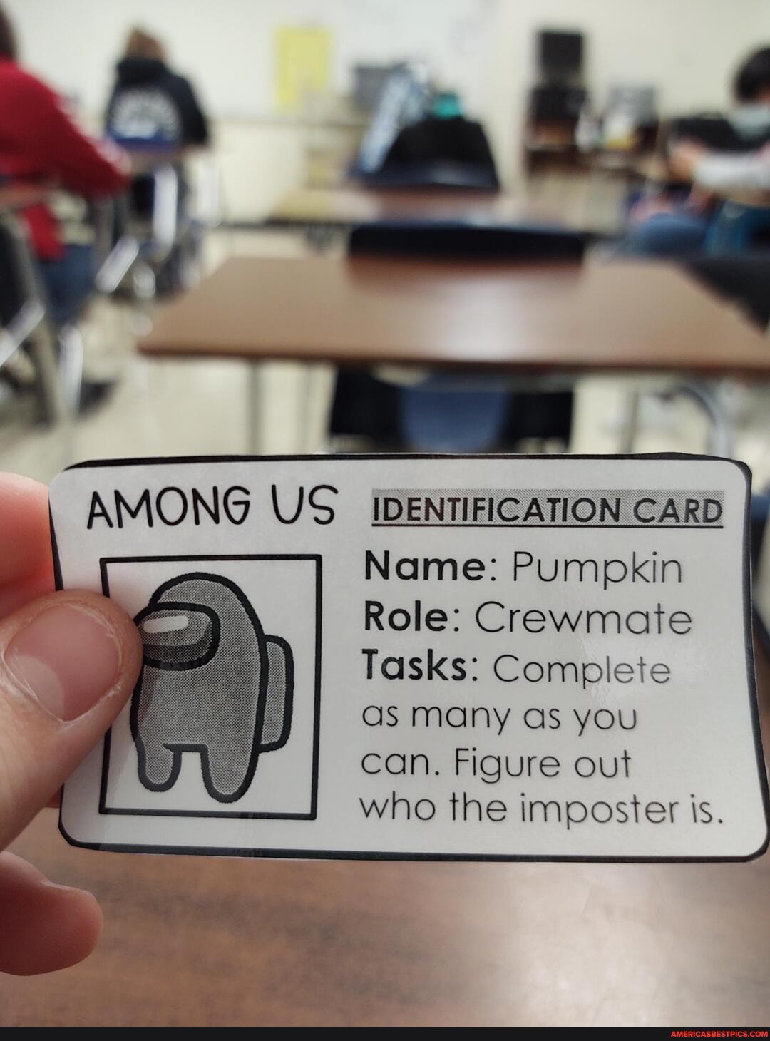AMONG US IDENTIFICATION CARD Name: Pumpkin Role: Crewmate Tasks ...