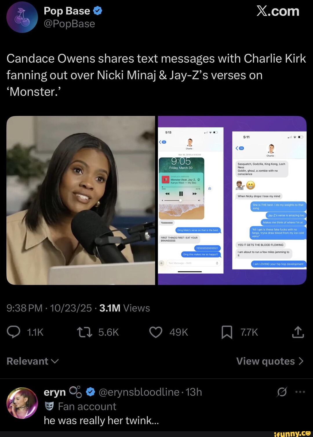 Rule - rule 3 Pop Base @ X.com @PopBase Candace Owens shares text messages with Charlie Kirk ...