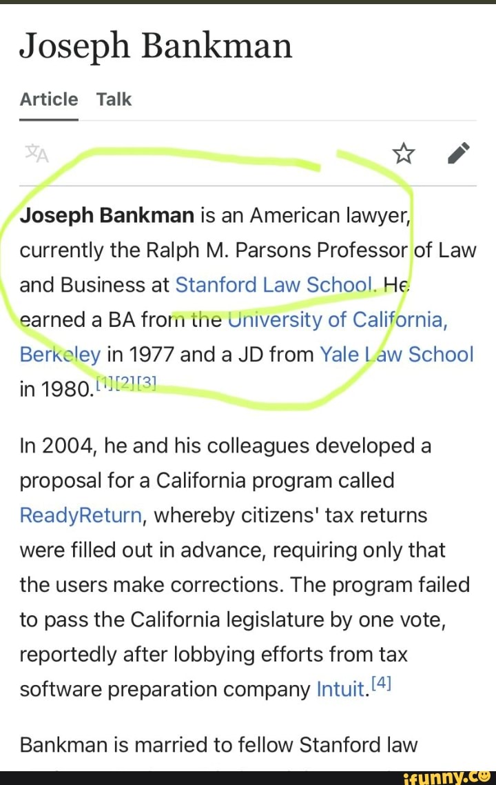 Joseph Bankman Article Talk wi Joseph Bankman is an American lawyer ...