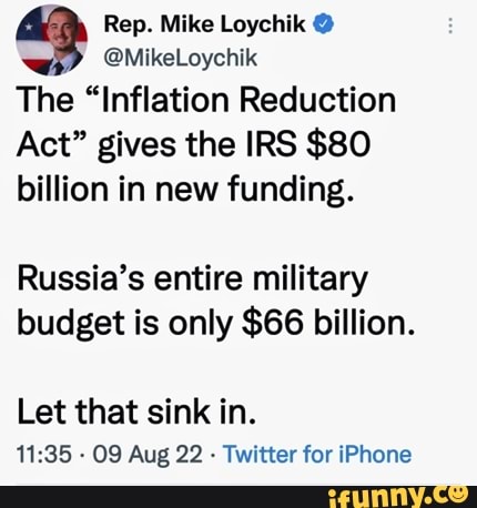 A> Rep. Mike Loychik @ @MikeLoychik The "Inflation Reduction Act" gives ...