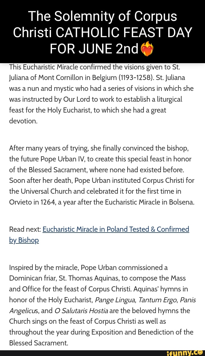 The Solemnity of Corpus Christi CATHOLIC FEAST DAY FOR JUNE This ...