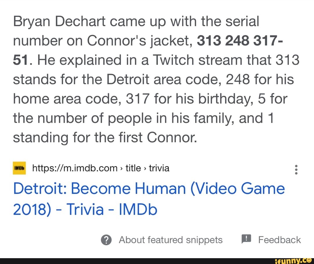 Bryan Dechart came up with the serial number on Connor's jacket, 313 ...