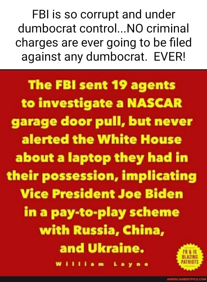 FBI is so corrupt and under dumbocrat control...NO criminal charges are ...