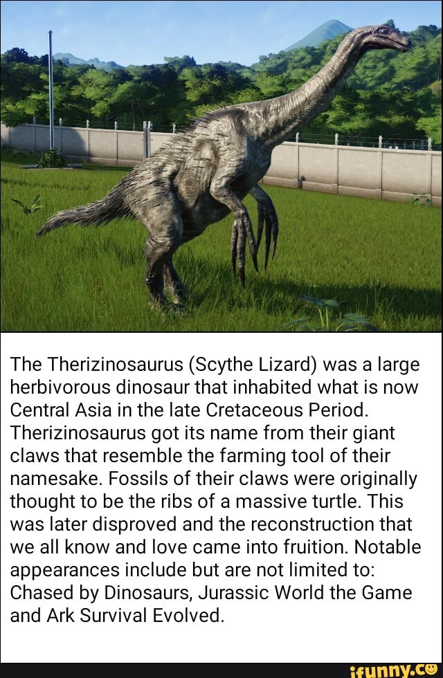 The Therizinosaurus (Scythe Lizard) was a large herbivorous dinosaur ...