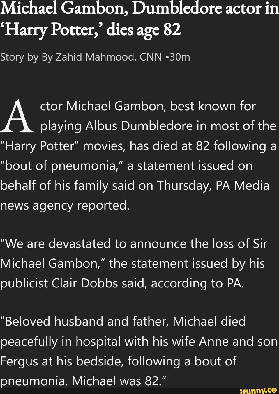 Michael Gambon, Dumbledore actor in 'Harry Potter,' dies age 82 Story ...