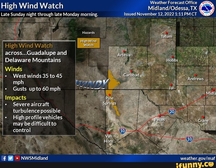 Weather Forecast Office High Wind Watch TX Late Sunday night through ...
