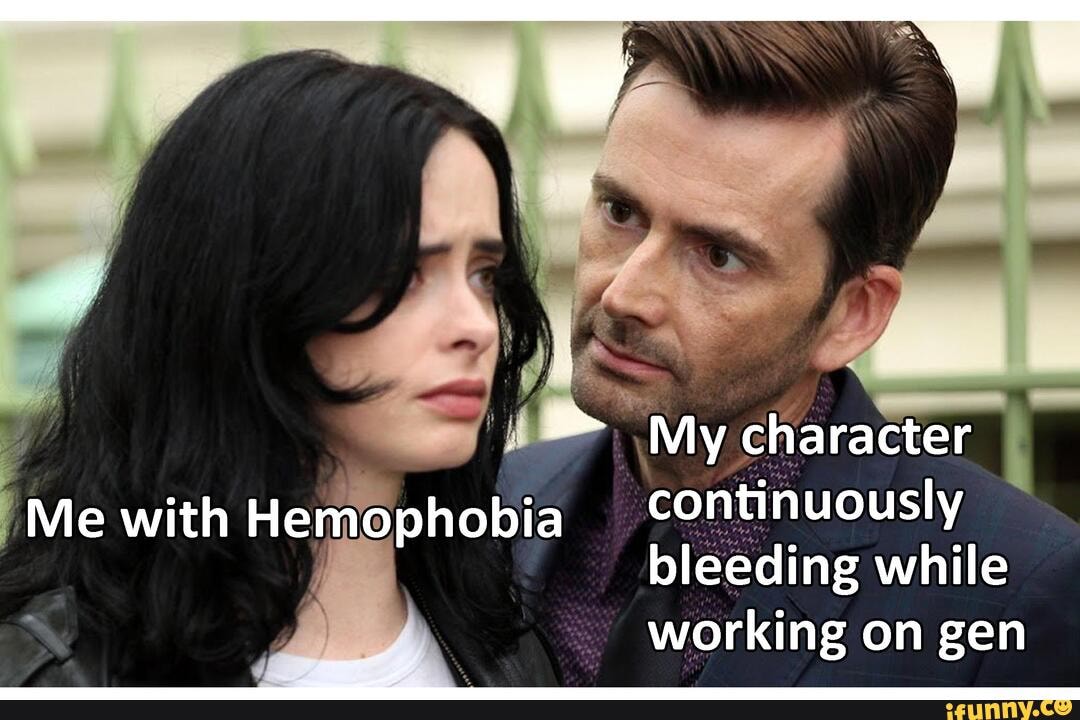 Ow My character continuously bleeding while working on gen Me with ...