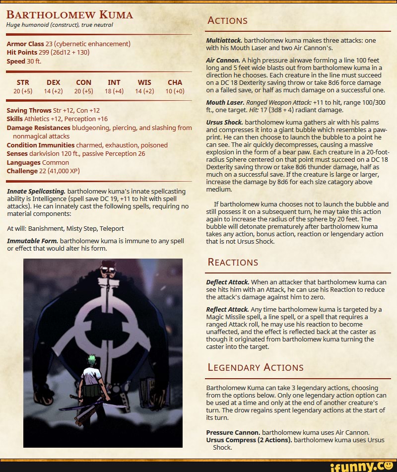 BARTHOLOMEW KUMA Huge humanoid (construct, true neutral Armor Class 23 ...