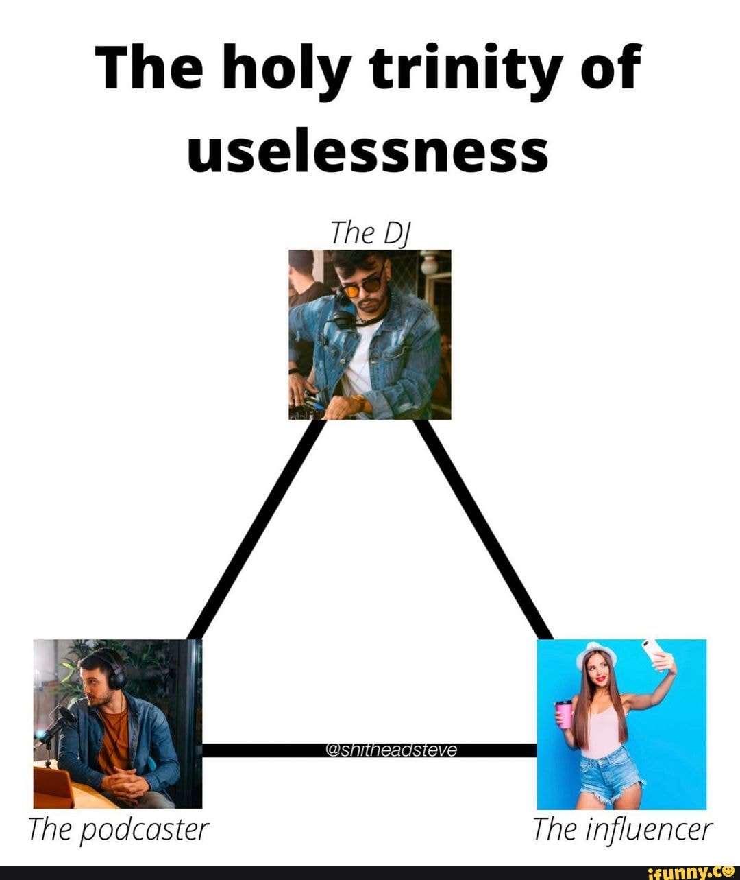The holy trinity of uselessness The Dj_ The podcaster The influencer ...