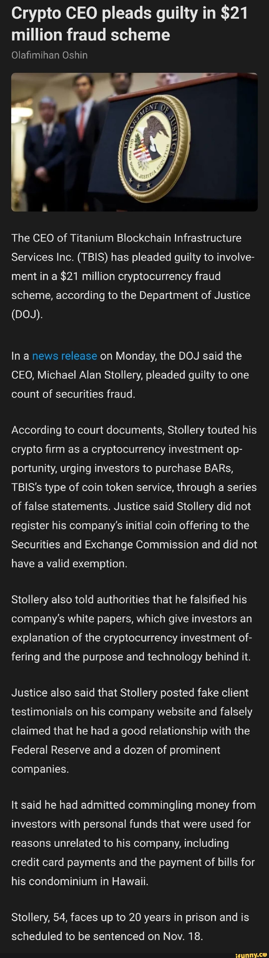 Crypto CEO pleads guilty in $21 million fraud scheme Olafimihan Oshin ...