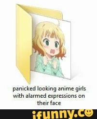 Panicked looking anime girls with alarmed expressions on their face ...