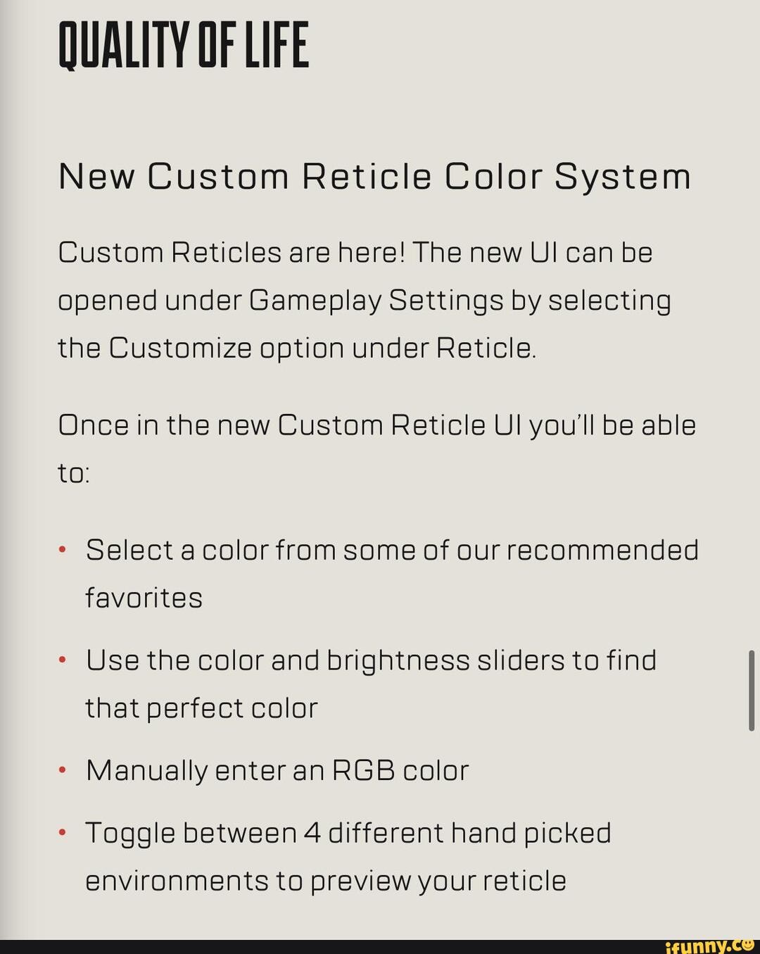 QUALITY OF LIFE New Custom Reticle Color System Custom Reticles are ...