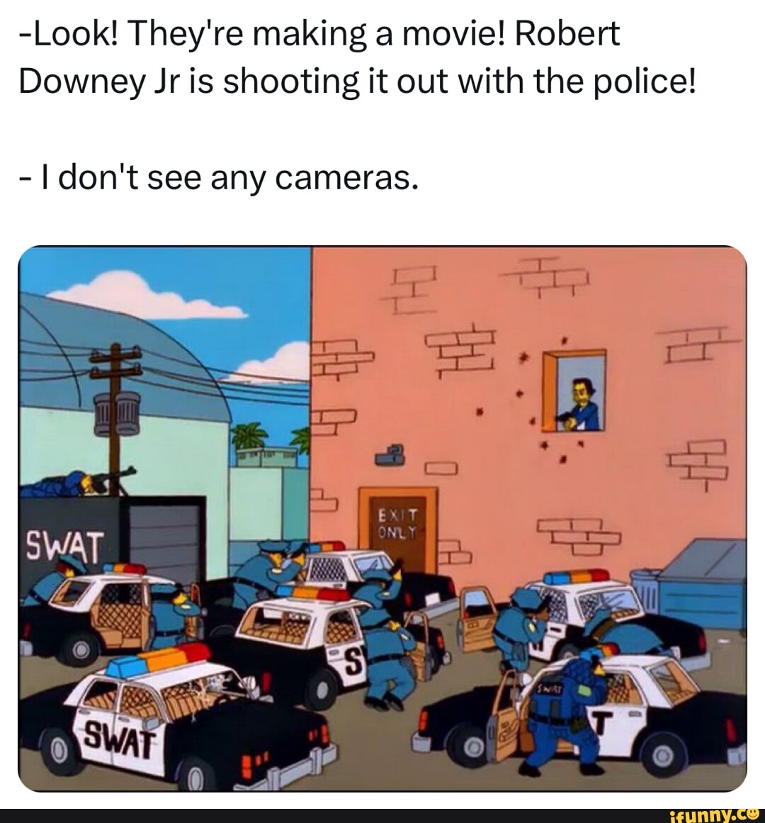 -Look! They're making a movie! Robert Downey Jr is shooting it out with ...