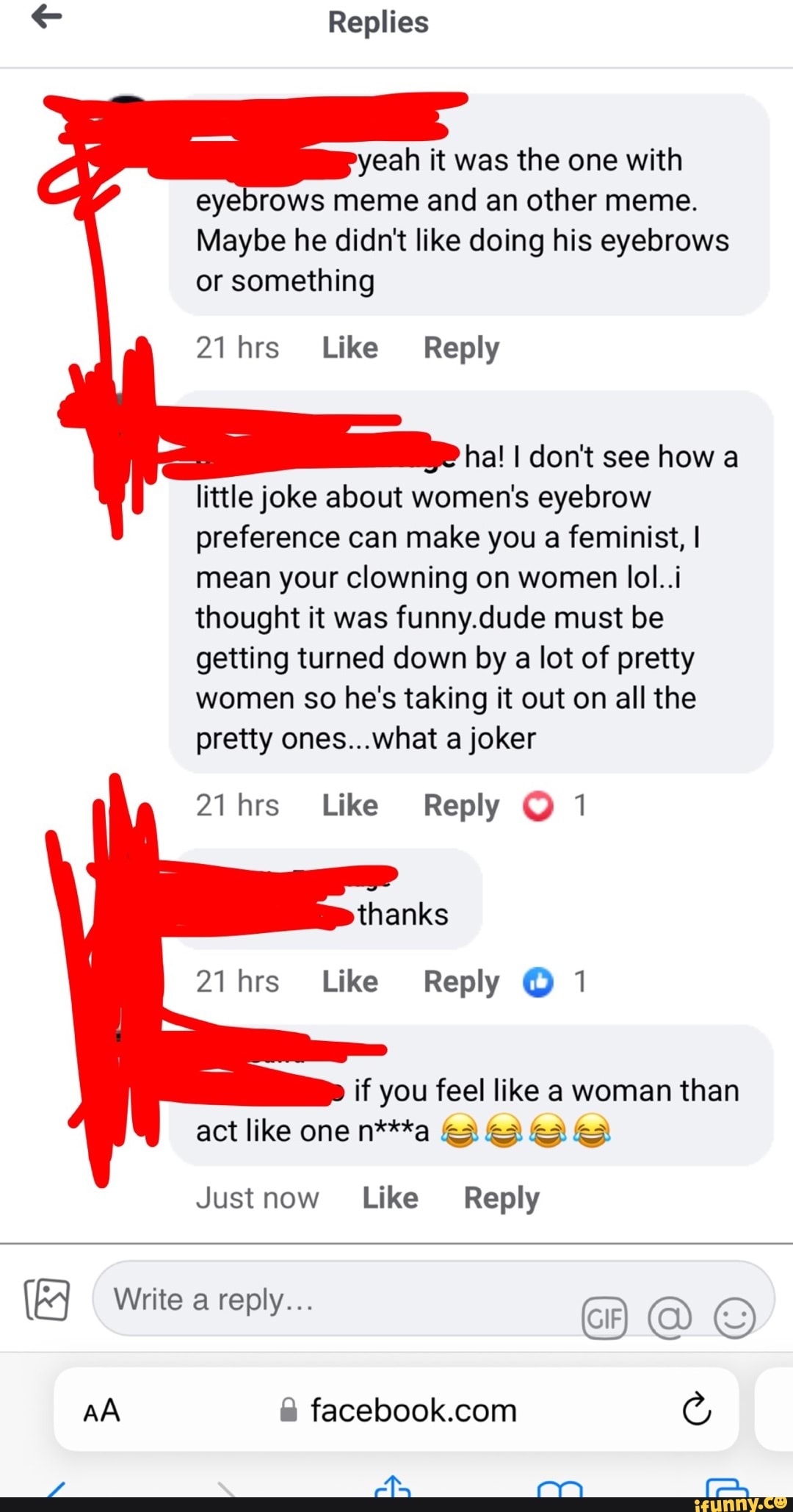 Replies yeah it was the one with eyebrows meme and an other meme. Maybe ...