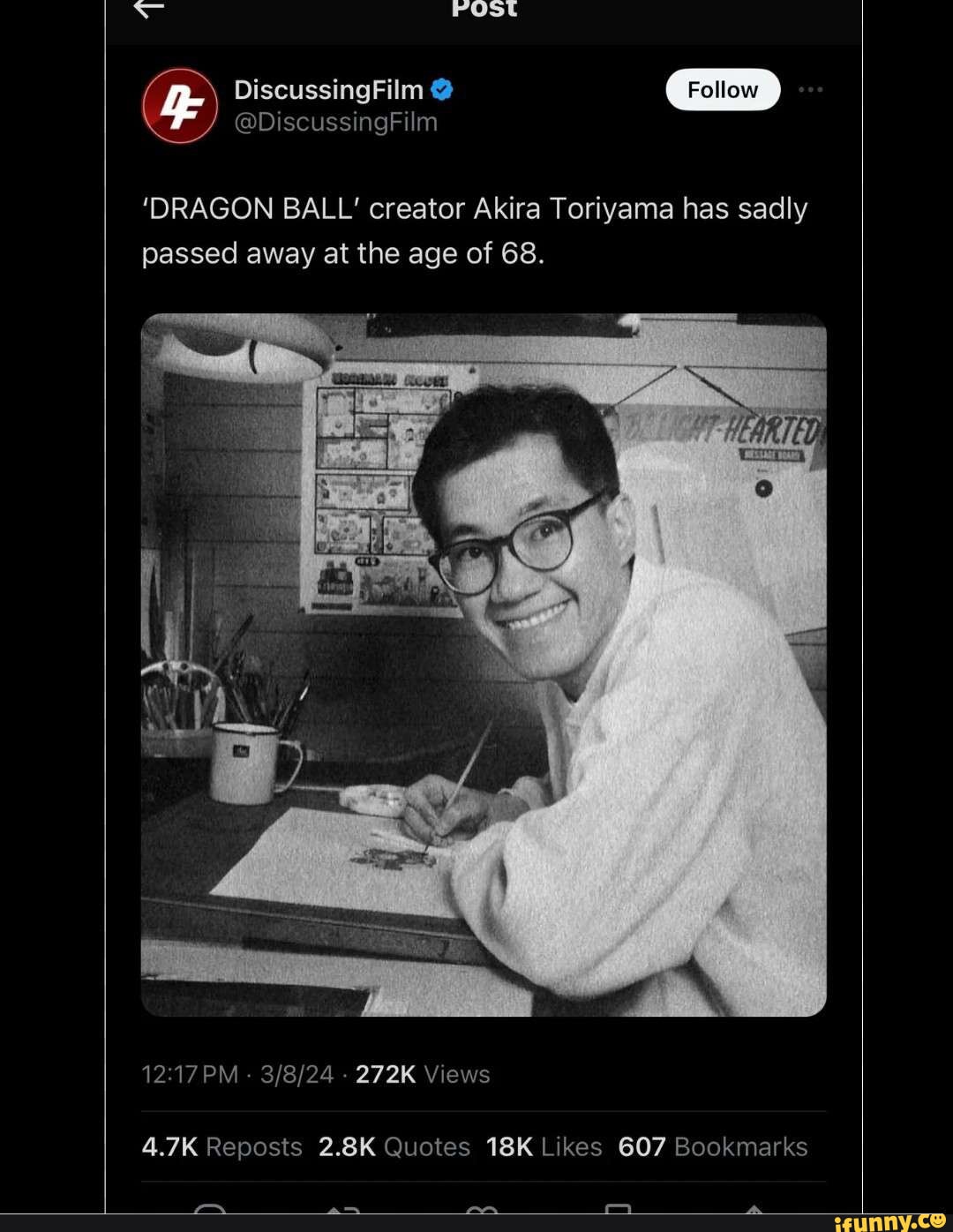 ROSt DiscussingFilm @ 'DRAGON BALL' creator Akira Toriyama has sadly ...