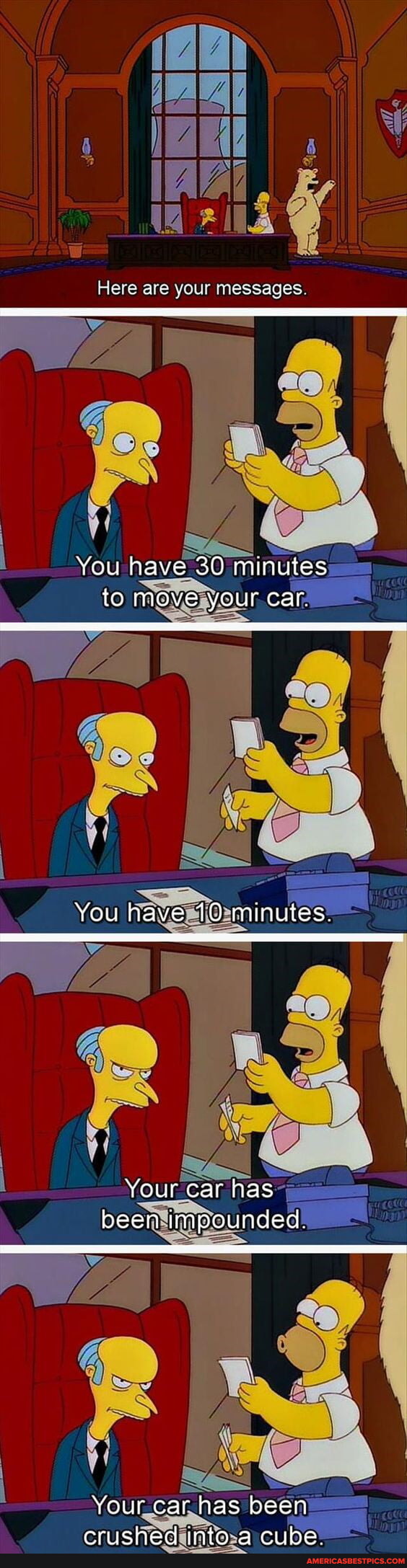 Here are your messages. You have 30 minutes to move your car. You have ...