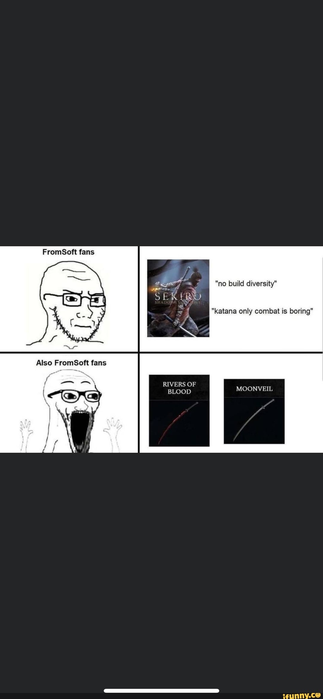 FromSoft fans "no build diversity" "katana only combat is boring ...