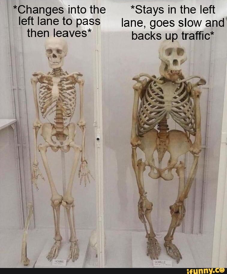 *Changes into the *Stays in the left left lane to pass lane, goes slow ...