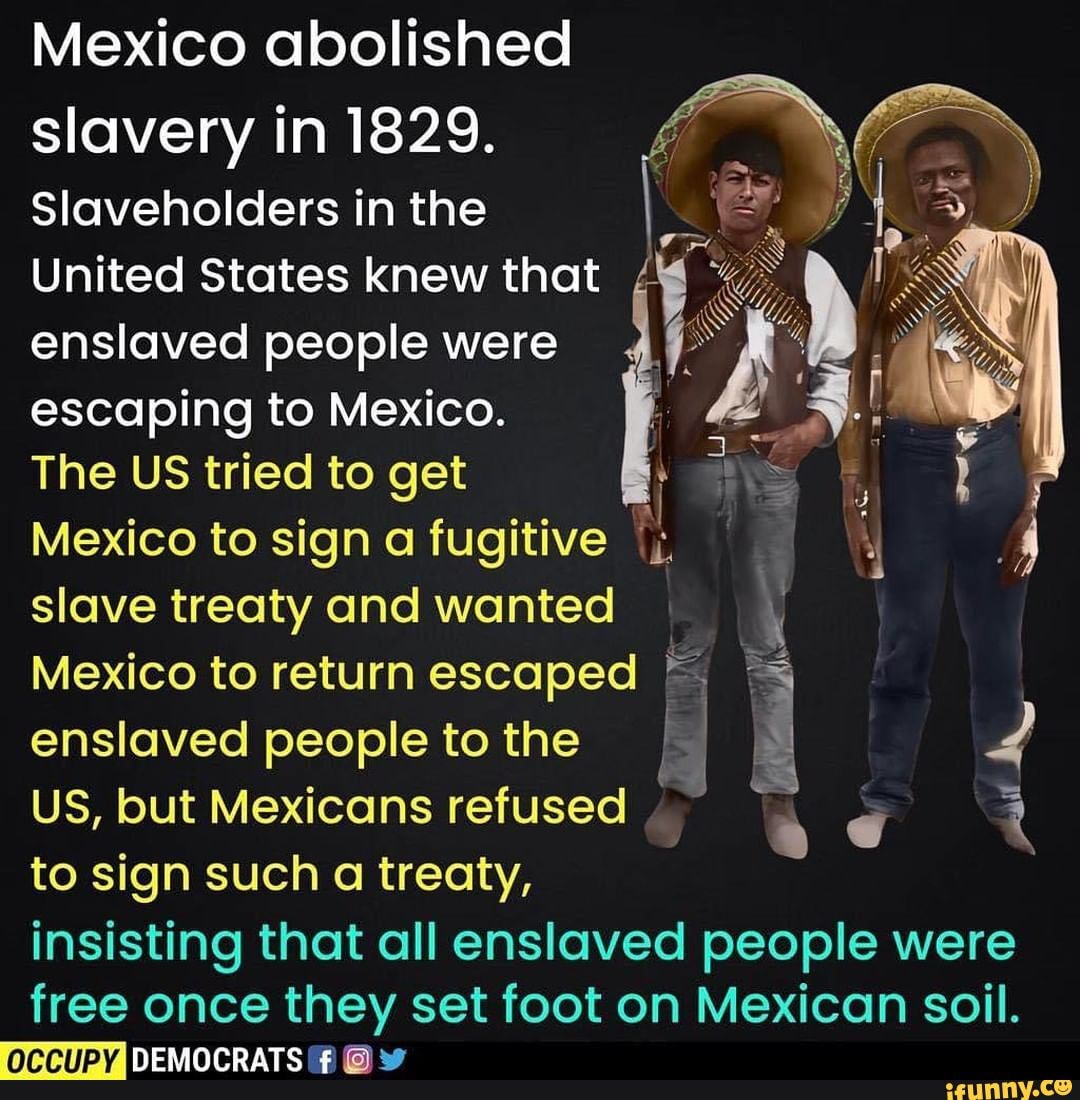 Mexico abolished slavery in 1829. Slaveholders in the United States ...