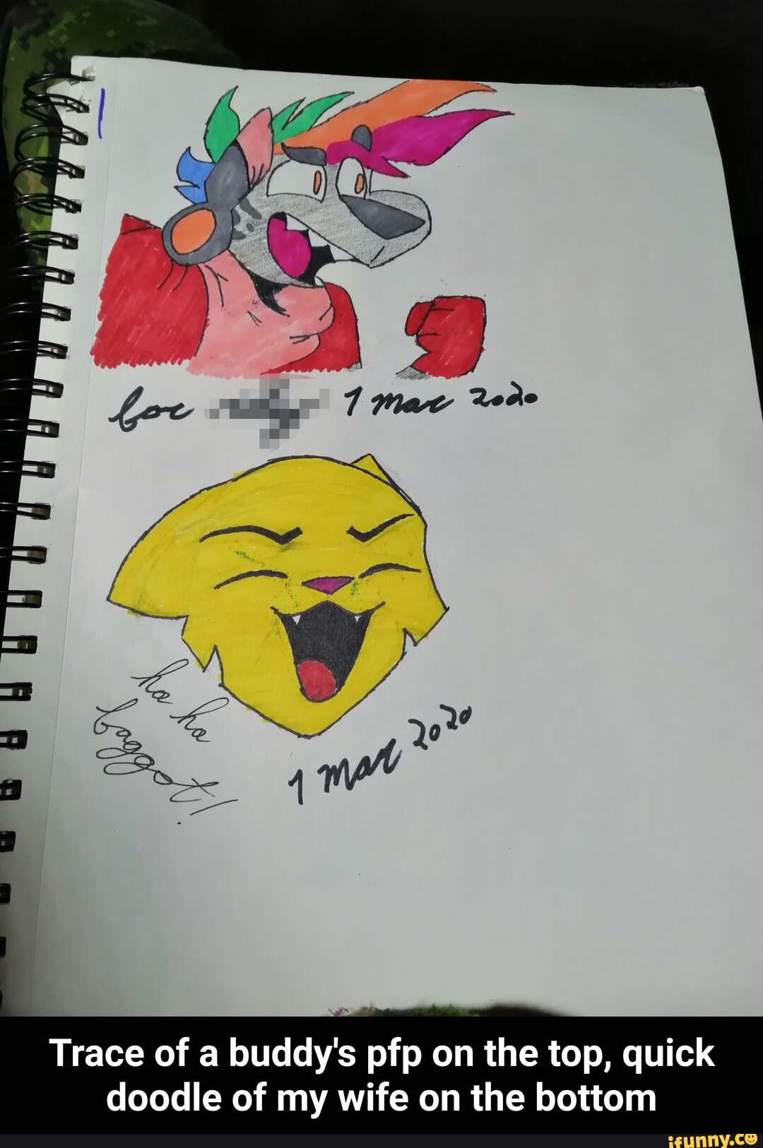 Trace of a buddy's pfp on the top, quick doodle of my wife on the ...