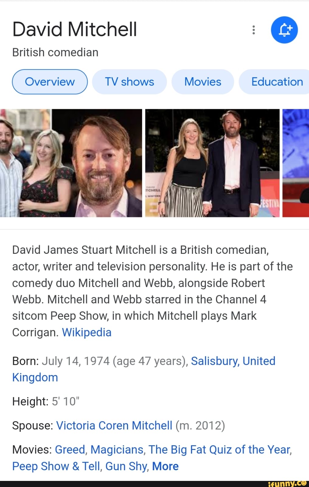 David Mitchell British comedian TV shows Movies Education David James ...