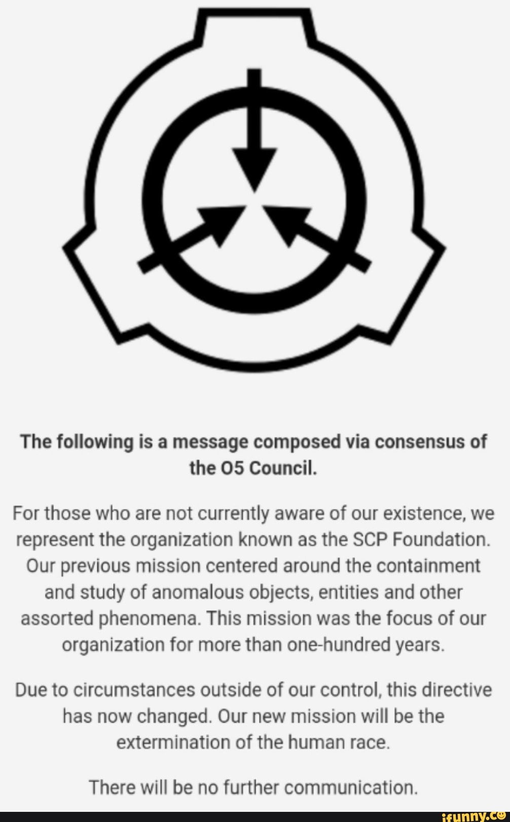 The following is a message composed via consensus of the 05 Council ...