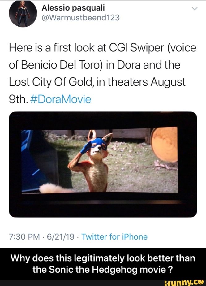 Here is a first look at CGI Swiper (voice of Benicio Del Toro) in Dora ...