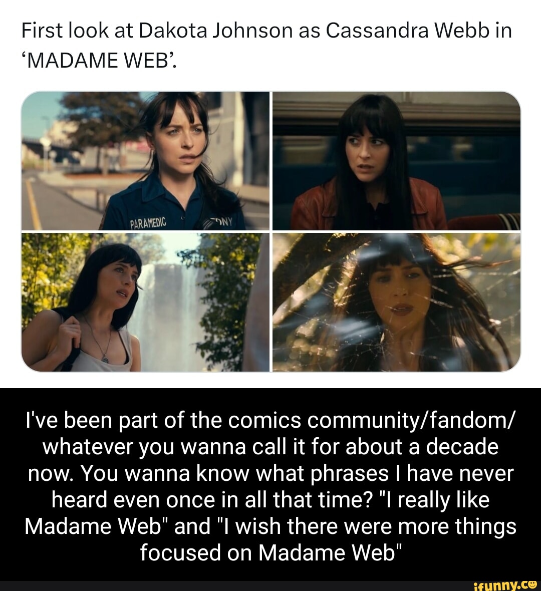 First look at Dakota Johnson as Cassandra Webb in 'MADAME WEB'. I've ...