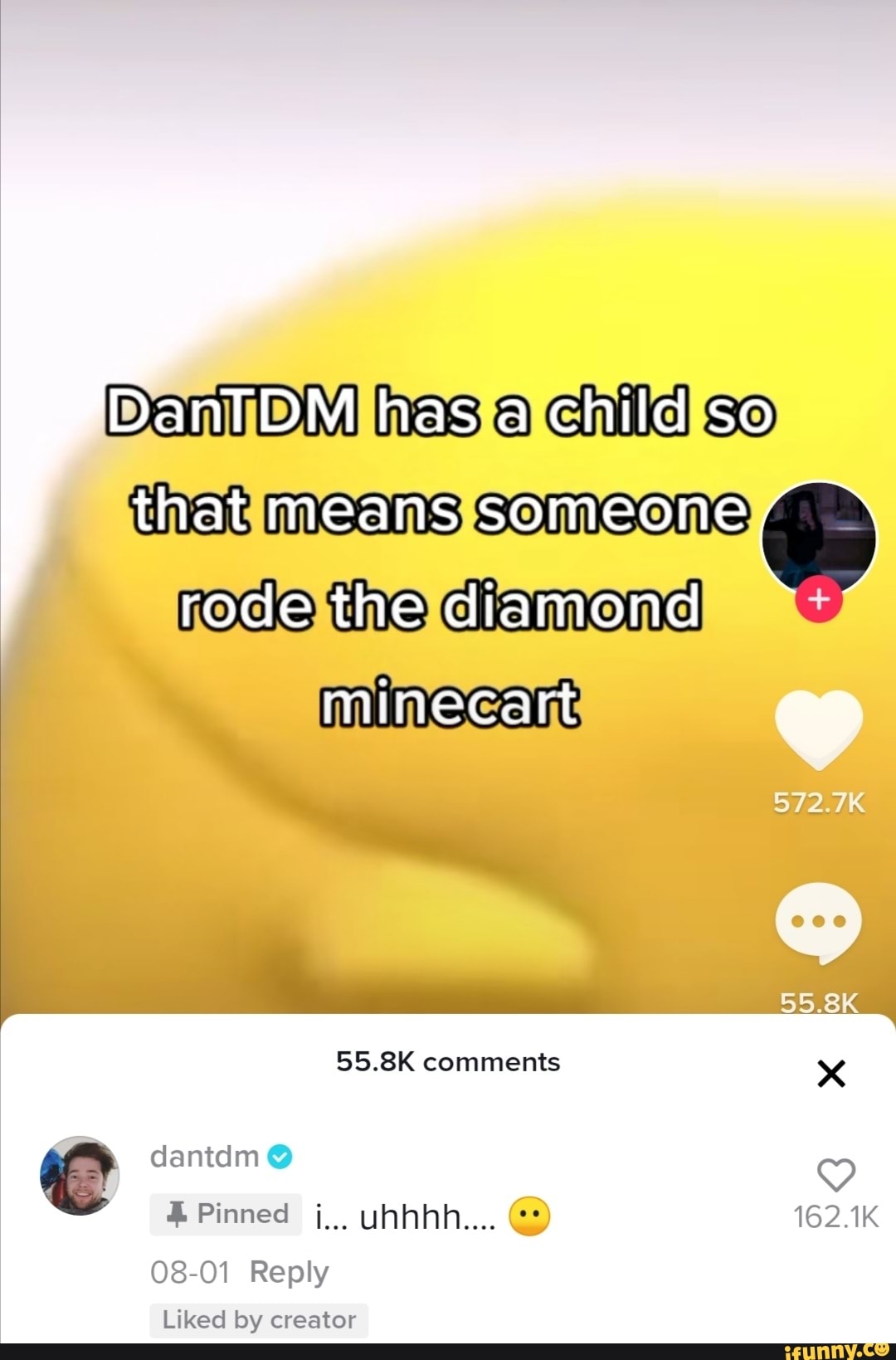 DanTDM has a child so that means someone" rode the diamond minecart ...