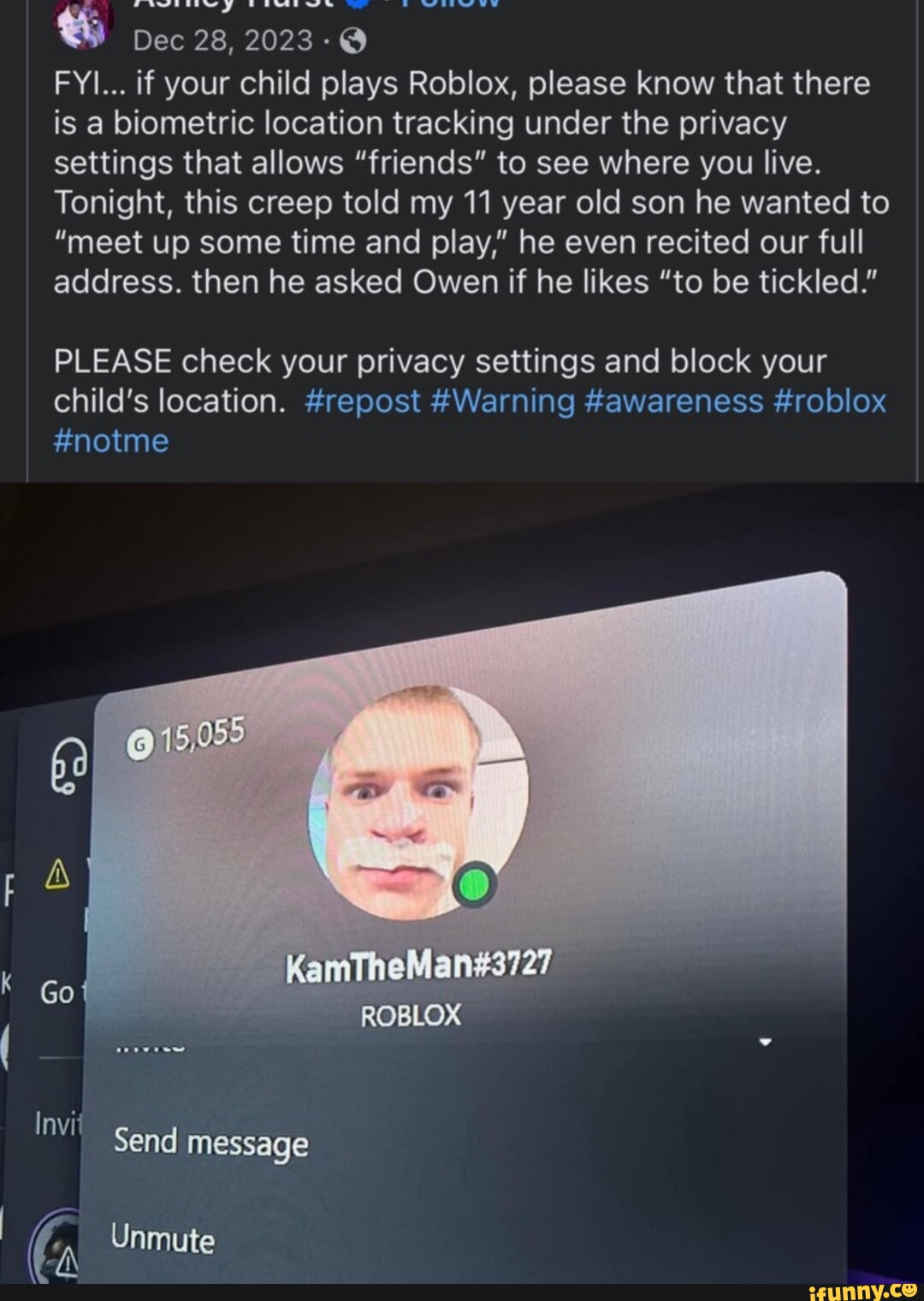 Dec 28, 2023-@ FYI... if your child plays Roblox, please know that ...