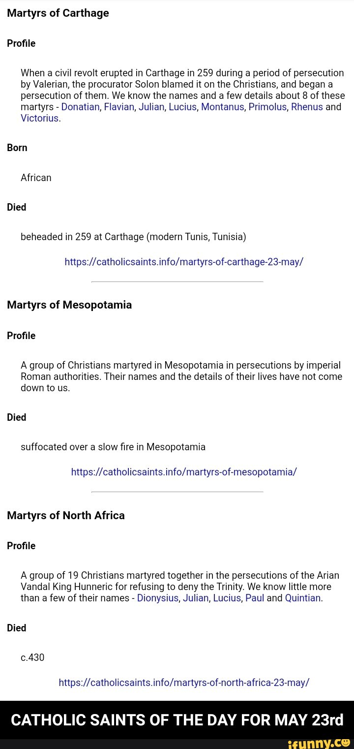 Martyrs of Carthage Profile When a civil revolt erupted in Carthage in ...
