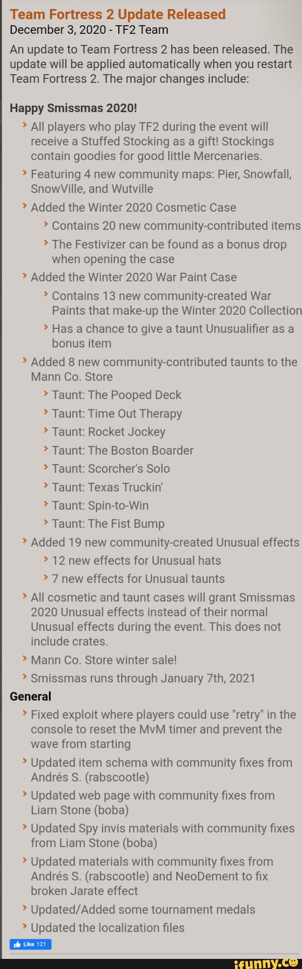 Team Fortress 2 Update Released December 3, 2020 - Team An update to ...