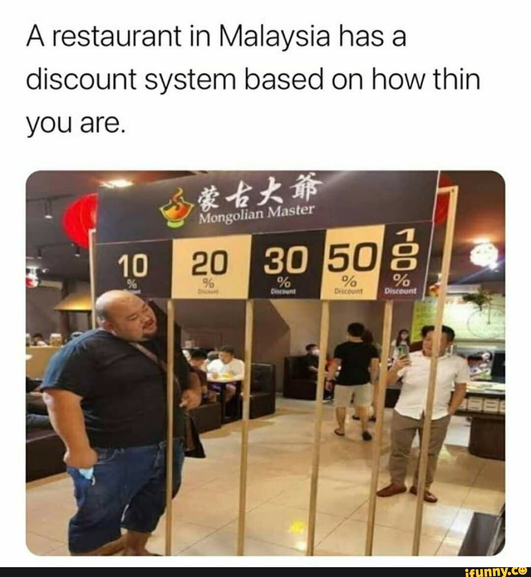 A restaurant in Malaysia has a discount system based on how thin you ...