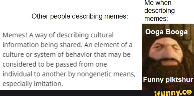 Other people describing memes: memes Memes! A way of describing ...
